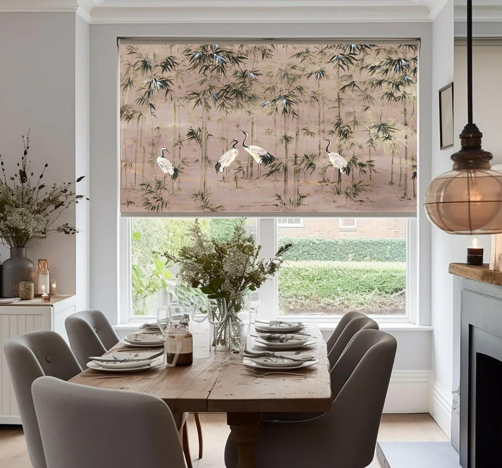 Crane Birds, - Vintage Chinoiserie , Roller Blind Printed, French Door ...