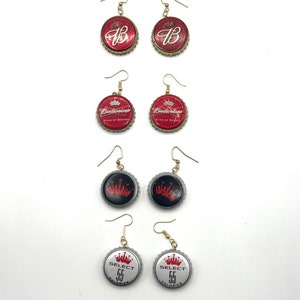 Vintage Budweiser Beer Bottle Cap Drop Dangle Earrings - Etsy