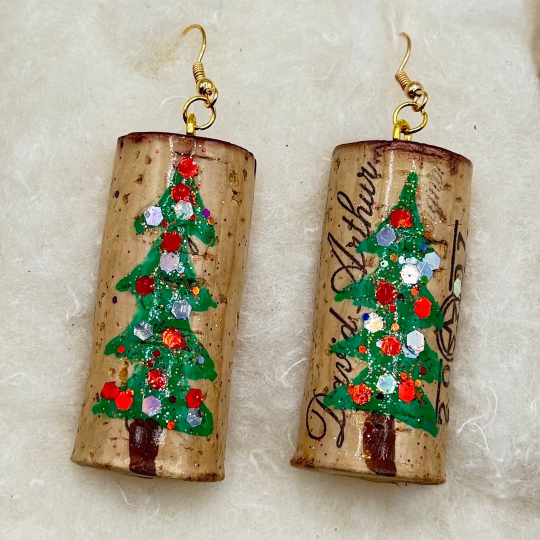 Christmas Tree Earrings Made From Wine Corks Drop Dangle Earrings Last ...