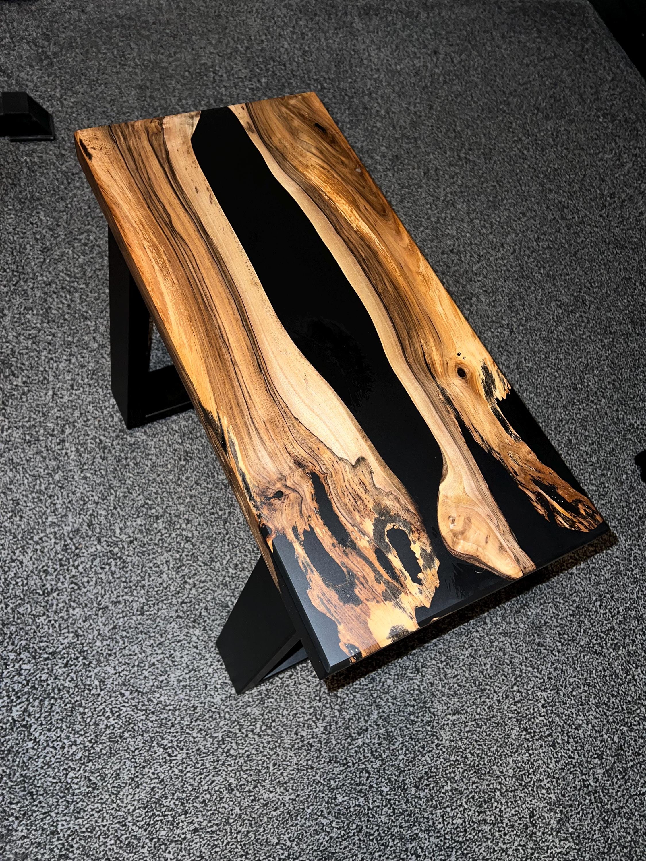 Live Edge Walnut and Epoxy End Table Black Walnut End Table With Black ...