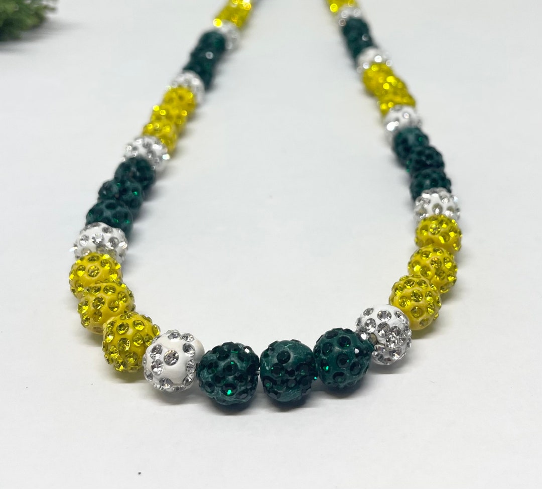 Green Bay Packers Beaded Necklace / Go Pack Go Green Gold White Bling ...
