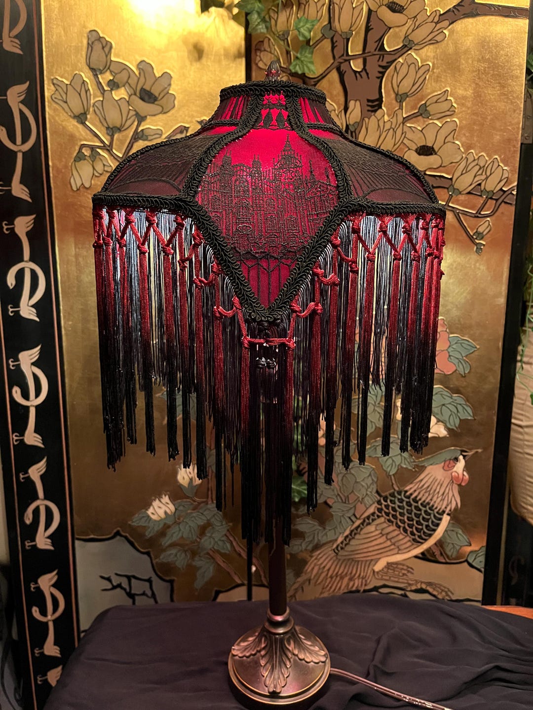 OUDEKERK – Dark Red and Black Gothic Maximalist Vampire Lampshade ...
