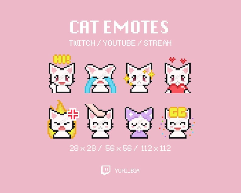 Cat Twitch Emote Pack (white) | Kitten Twitch Emote | Cute Twitch Emote ...