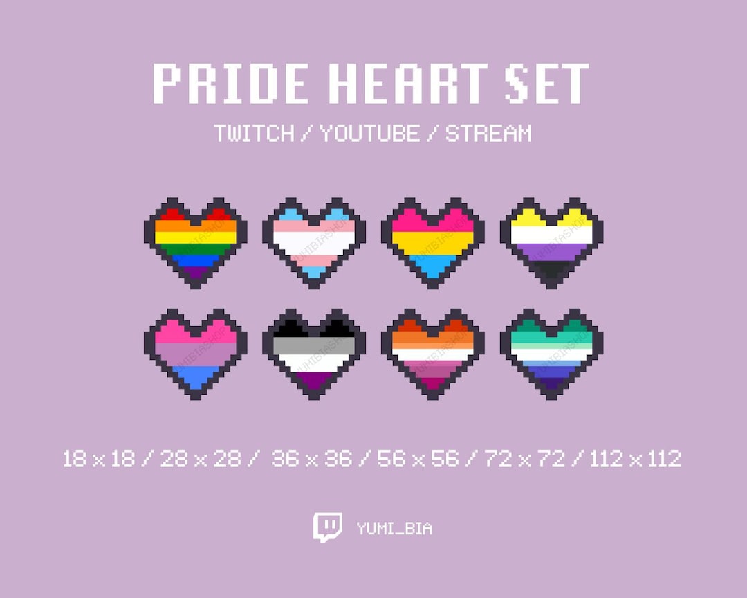 Rainbow Pride Heart Pixel Art Badges: Twitch, Youtube, Discord (digital ...
