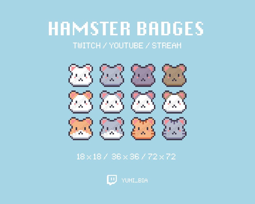 Pixel Hamster Twitch Sub Badges | Mouse Cheer Badges (digital Download ...