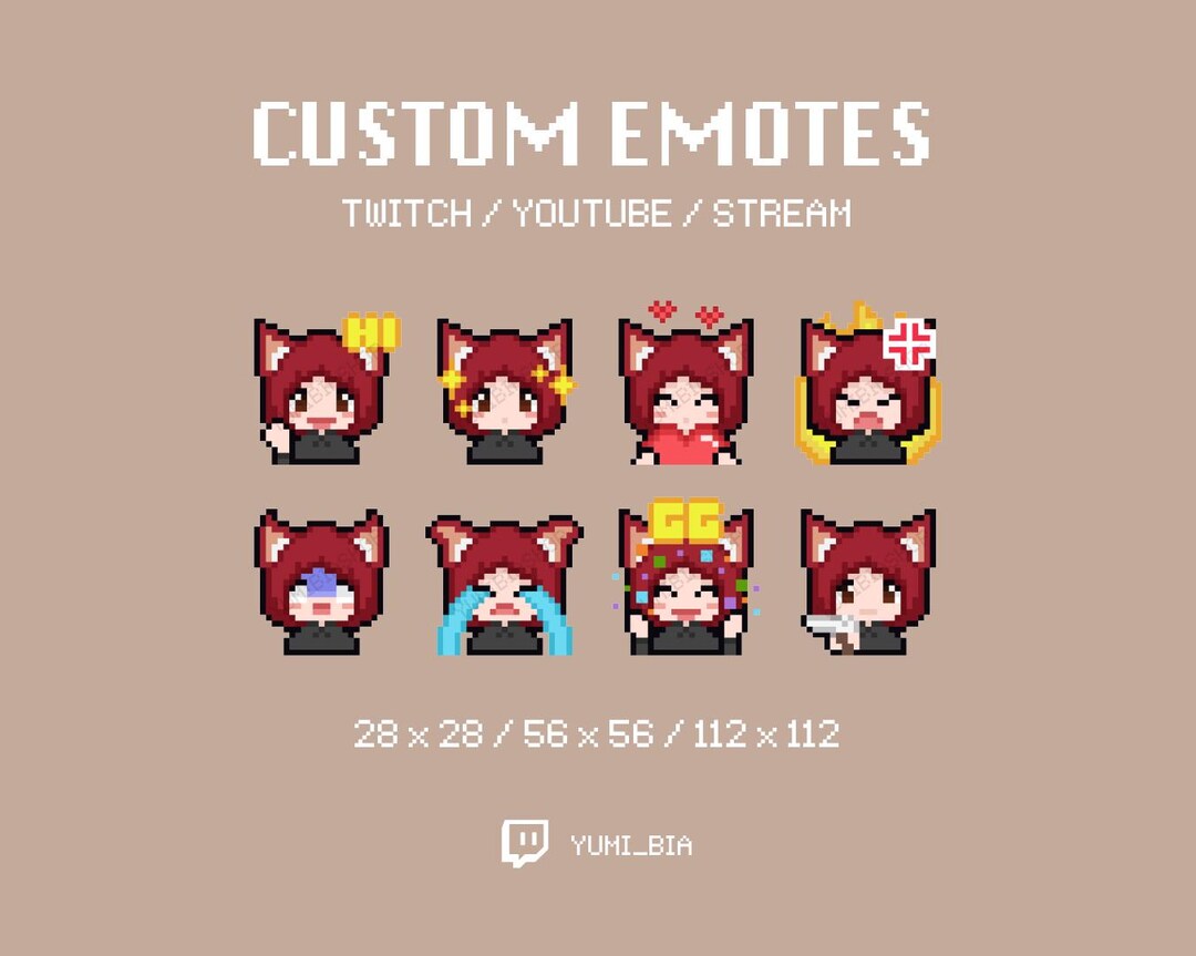 Custom Chibi Anime Pixel Art Emotes | Twitch, Discord, Youtube - Etsy