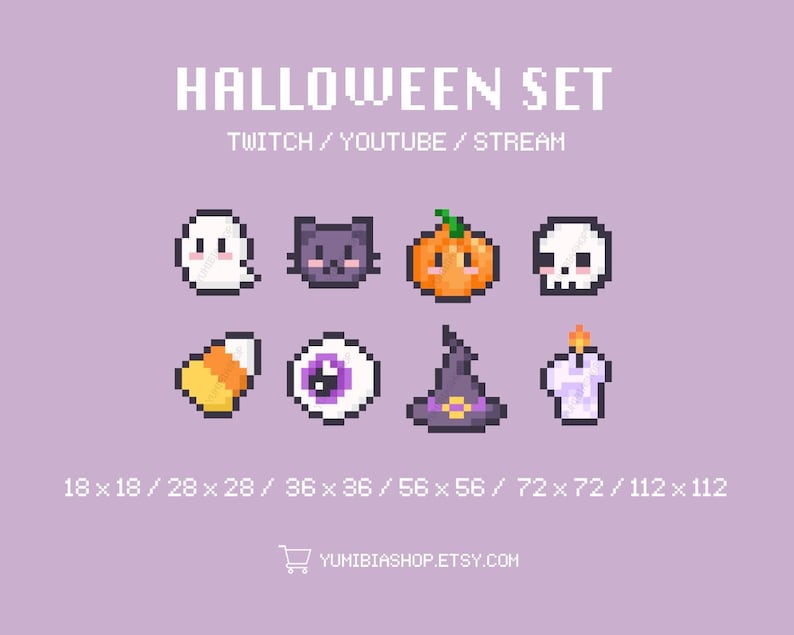 Halloween Pixel Art Twitch Badges | Emotes (8-pack) (digital Download ...