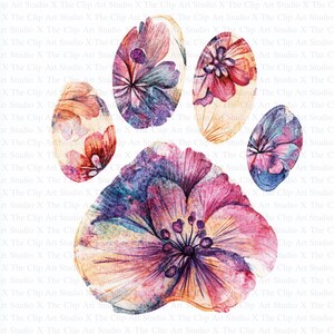 Floral Paw Prints Clipart | 10 High Quality Jpgs | Digital Download ...