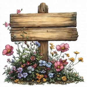Wooden Signs Clipart | 10 High Quality Jpgs | Digital Download | Floral ...