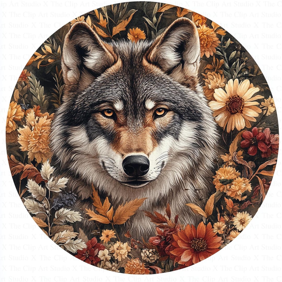 Floral Wolf Clipart | 10 High Quality Jpgs | Digital Download | Vintage ...