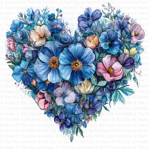 Watercolor Floral Hearts Clipart | 10 High Quality Jpgs | Digital ...