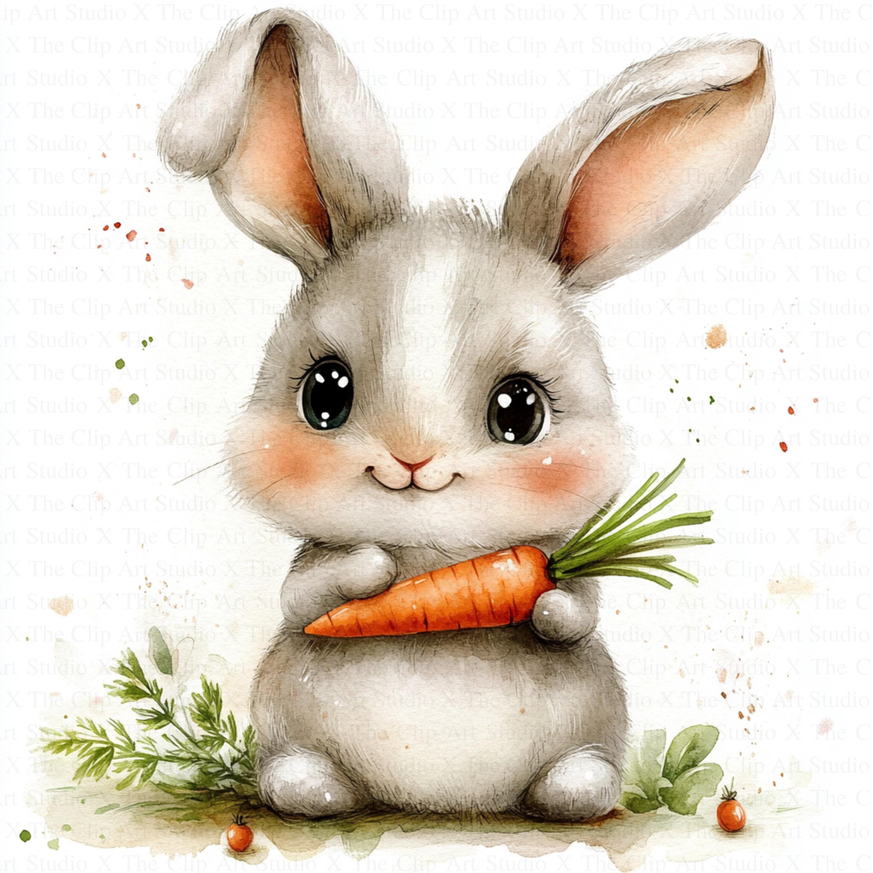 Bunny With Carrot Clipart 10 High Quality Jpgs Digital Download Digital ...