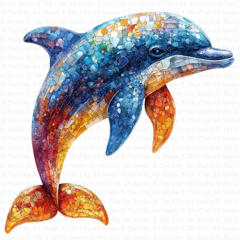 Watercolor Colorful Dolphins Clipart 10 High Quality Jpgs Digital ...
