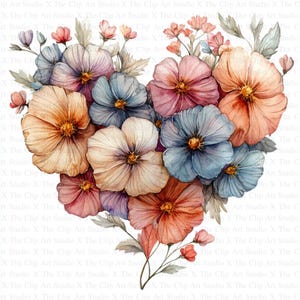 Watercolor Floral Hearts Clipart | 10 High Quality Jpgs | Digital ...