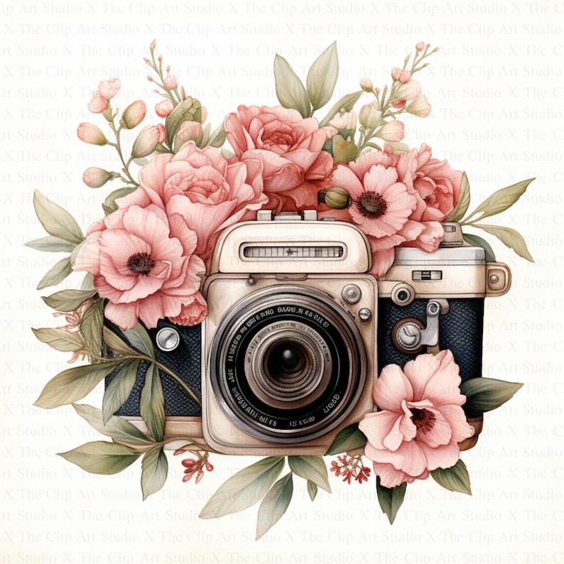 Vintage Floral Camera Clipart | 10 High Quality Jpgs | Digital Download ...
