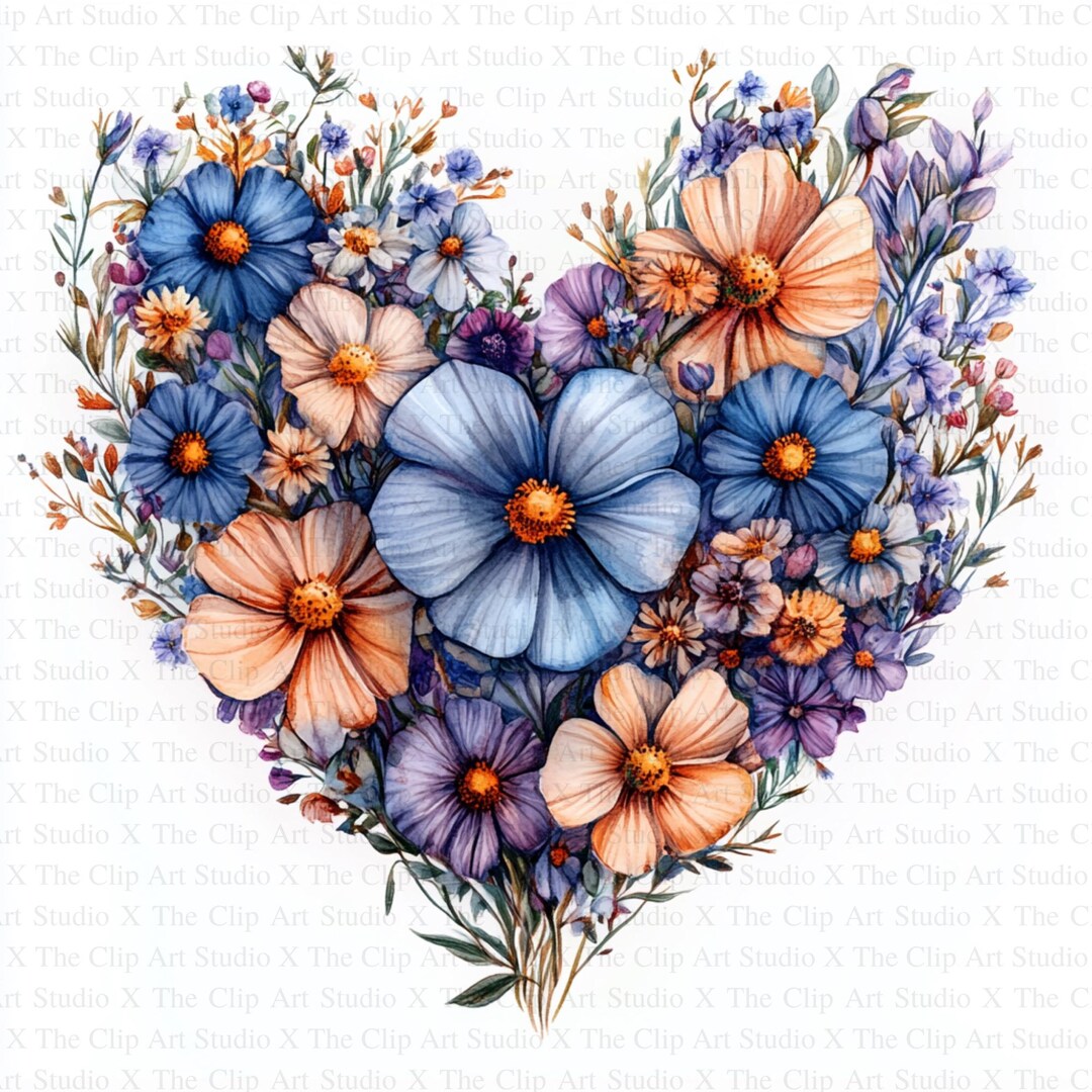 Watercolor Floral Hearts Clipart | 10 High Quality Jpgs | Digital ...