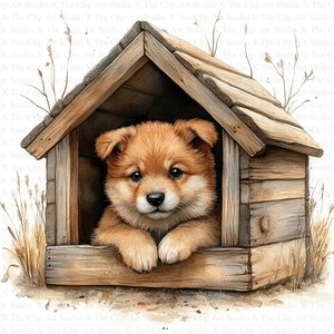 Puppies in Dog House Clipart | 10 High Quality Jpgs | Instant Digital ...