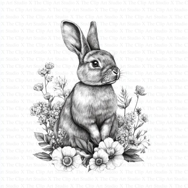 Bunny Black Ink Clipart | 10 High Quality Jpgs | Instant Digital ...