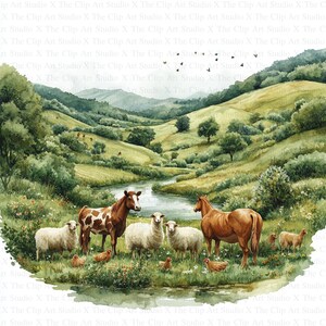 Watercolor Countryside Animals Clipart | 10 High Quality Jpgs | Instant ...