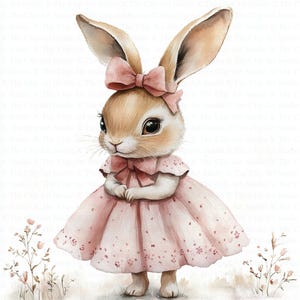 Cute Bunny in Pink Dress Clipart | 10 High Quality JPG | Instant ...