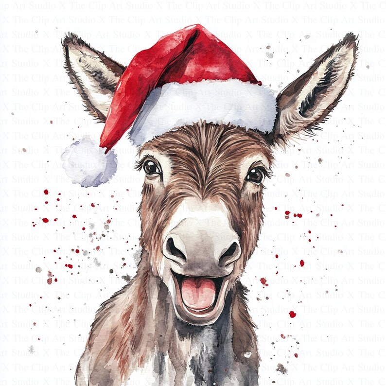 Donkey With Santa Hat Clipart | 10 High Quality Jpgs | Digital Download ...