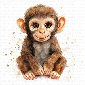 Watercolor Monkey Clipart | 10 High Quality Jpgs | Instant Digital ...