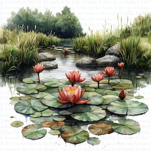 Watercolor Pond Clipart | 10 High Quality Jpgs | Digital Download ...