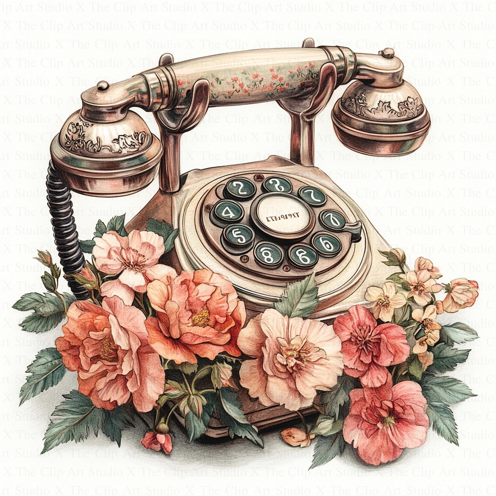Vintage Floral Phone Clipart | 10 High Quality Jpgs | Digital Download ...