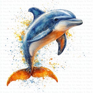 Watercolor Colorful Dolphins Clipart | 10 High Quality Jpgs | Digital ...