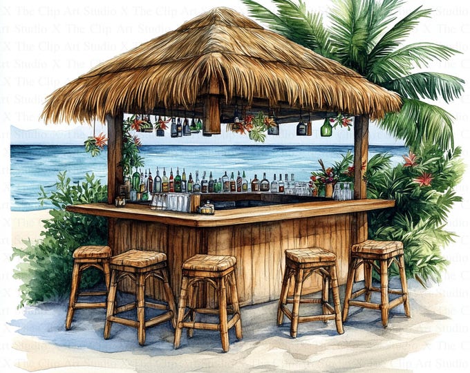 14 Tropical Bar Clipart, Beach Bar Clipart, Tropical Beach, Printable ...