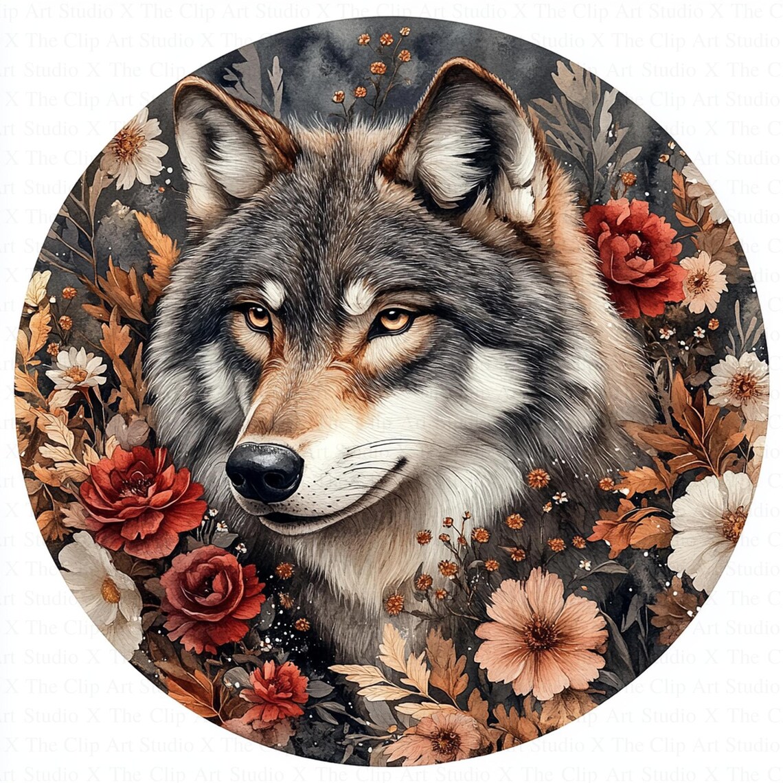 Floral Wolf Clipart | 10 High Quality Jpgs | Digital Download | Vintage ...