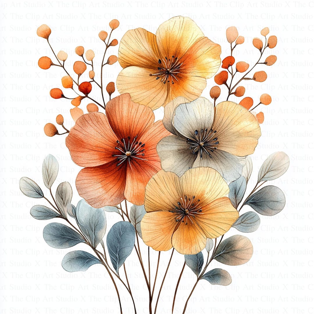 Boho Flowers Bouquet Clipart | 10 High Quality Jpgs | Digital Download ...