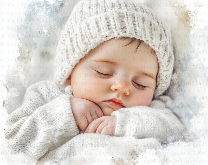 12 Baby Sleeping Clipart, Nursery Print, Printable Watercolor Clipart ...