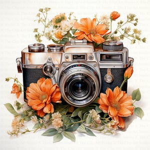 Vintage Floral Camera Clipart | 10 High Quality Jpgs | Digital Download ...
