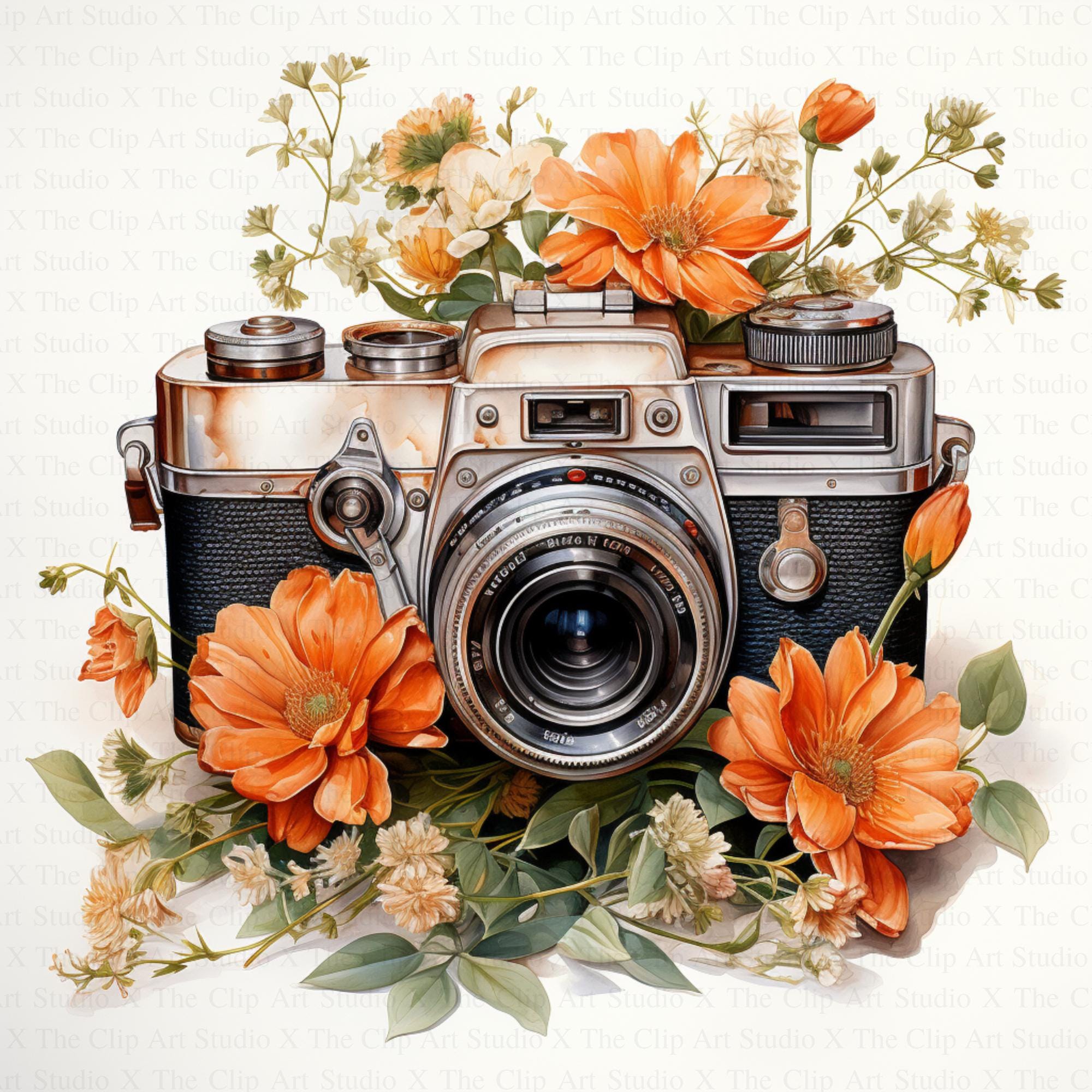 Vintage Floral Camera Clipart 10 High Quality Jpgs Digital Download ...