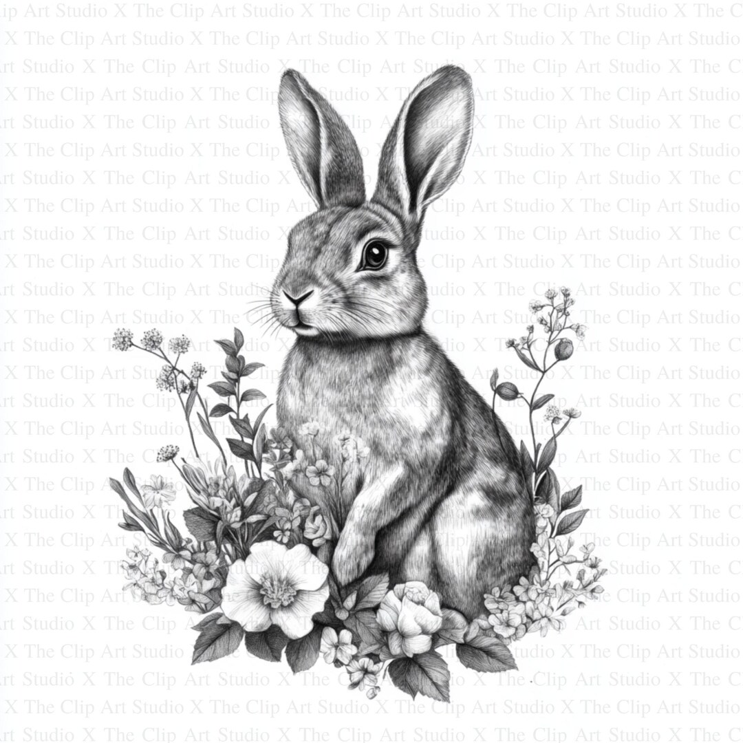 Bunny Black Ink Clipart | 10 High Quality Jpgs | Instant Digital ...