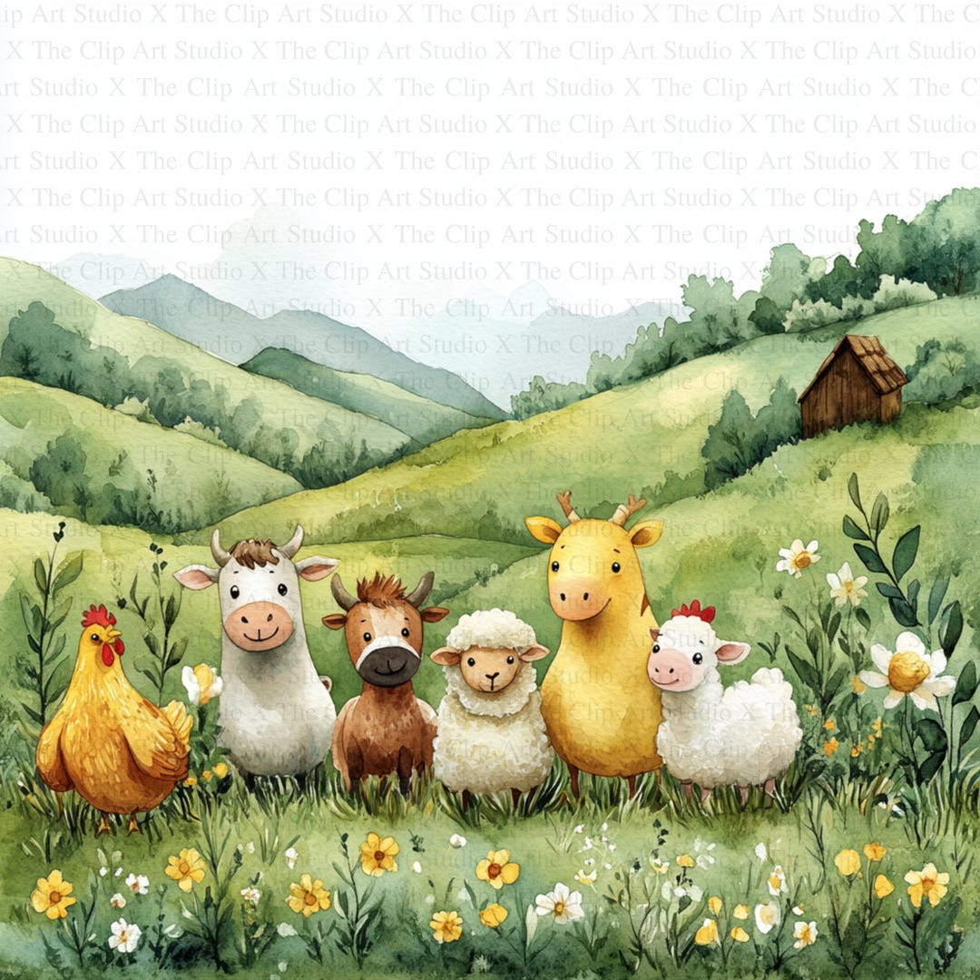 Watercolor Countryside Animals Clipart | 10 High Quality Jpgs | Instant ...