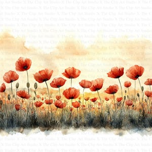 Sunset Poppy Fields Clipart | 10 High Quality Jpgs | Digital Download ...