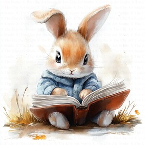 Bunny Reading Book Clipart | 10 High Quality Jpgs | Digital Download ...