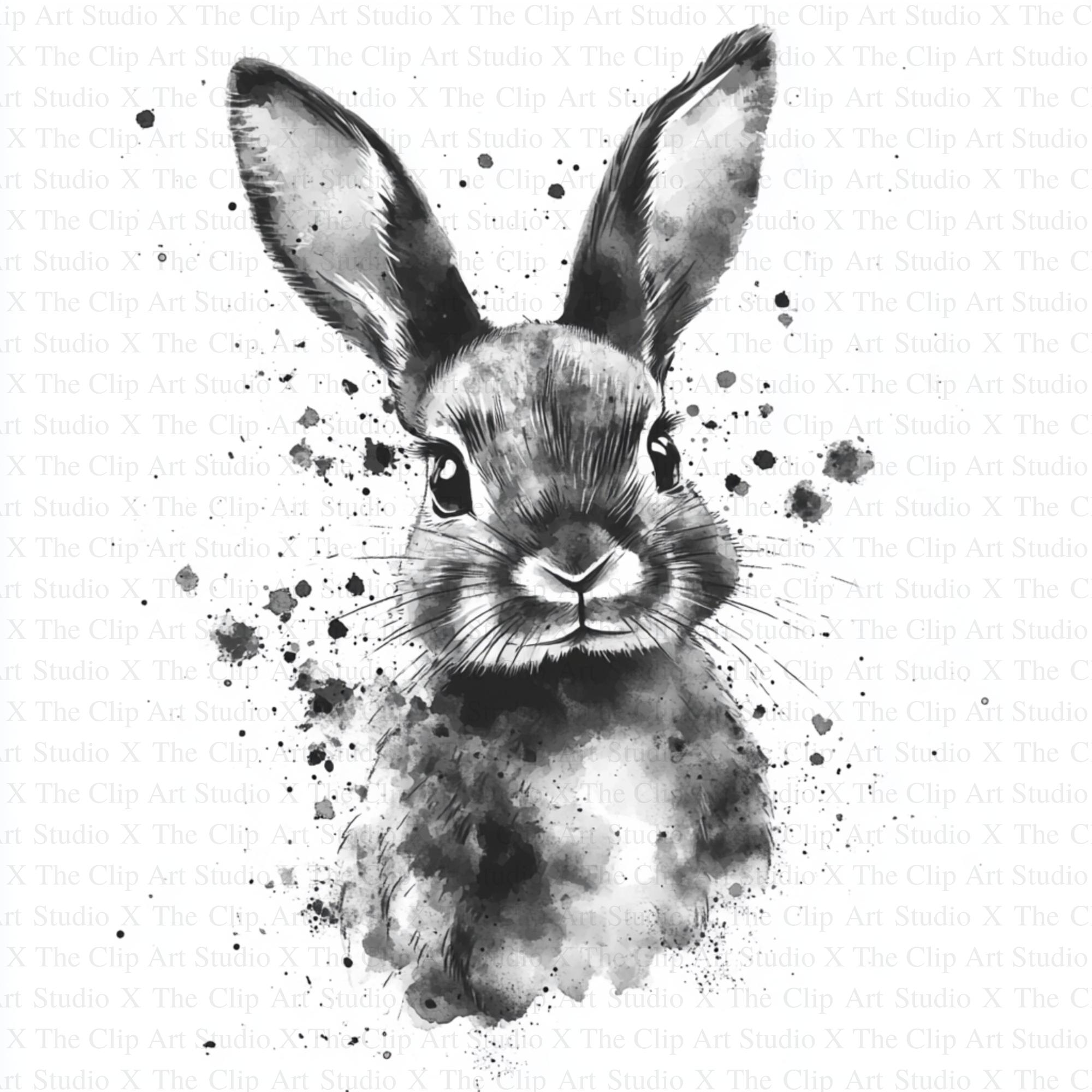 Bunny Black Ink Clipart | 10 High Quality Jpgs | Instant Digital ...