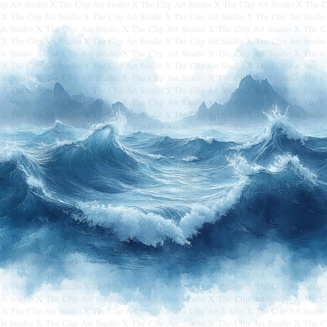 Ocean Waves Clipart 10 High Quality Jpgs Digital Download Watercolor ...