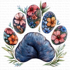 Floral Paw Prints Clipart 10 High Quality Jpgs Digital Download Card ...