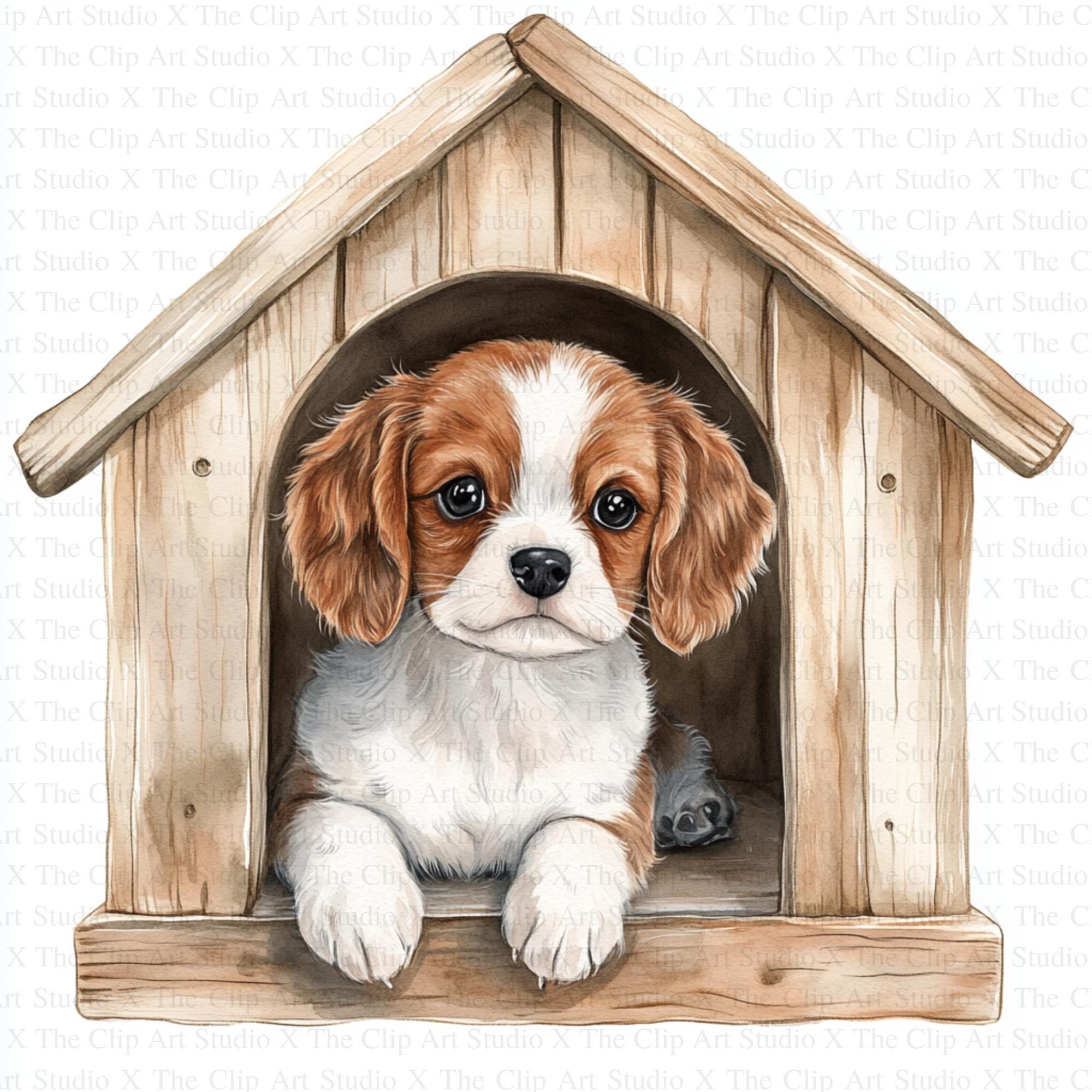 Puppies in Dog House Clipart | 10 High Quality Jpgs | Instant Digital ...