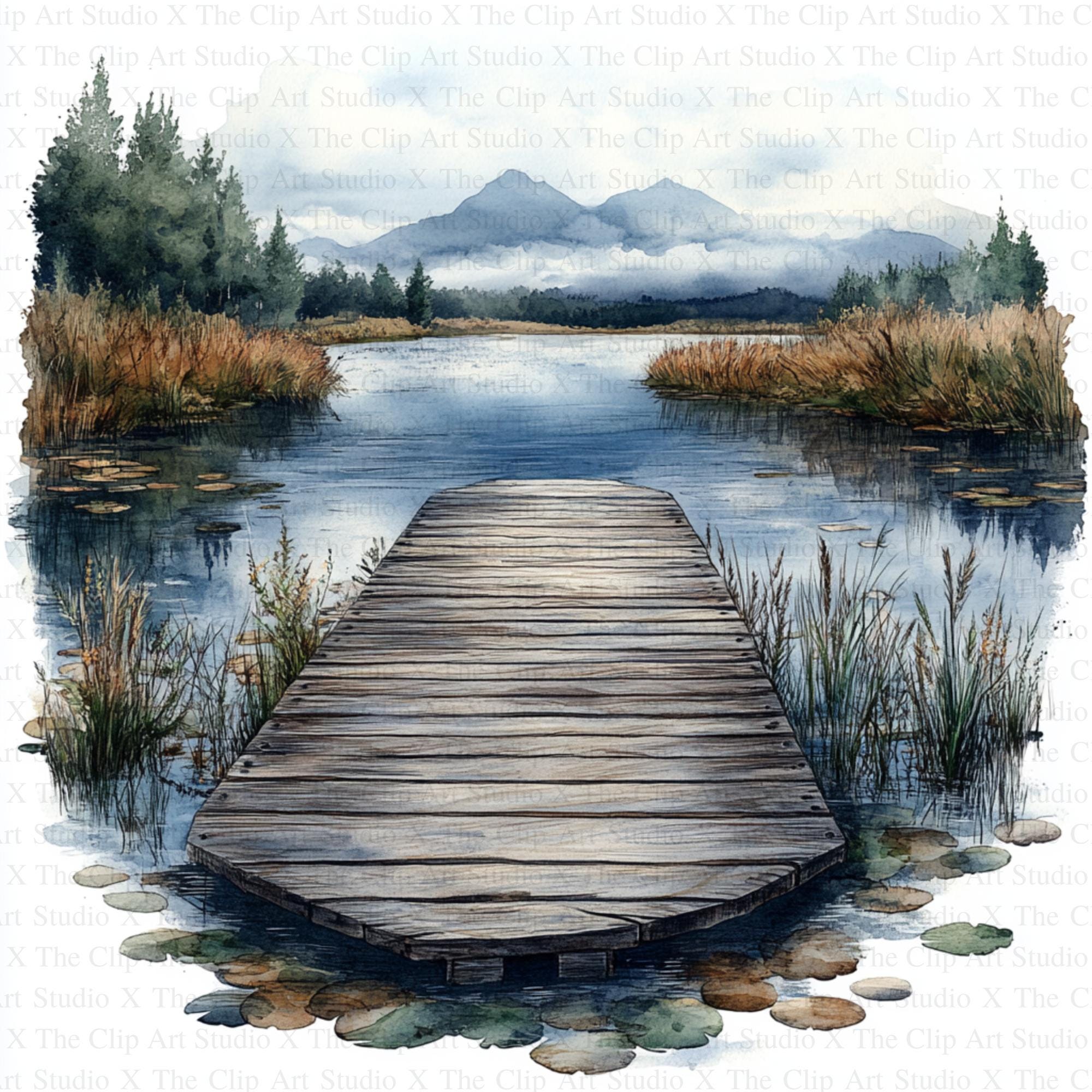Pond Dock Clipart 10 High Quality Jpgs Digital Download Digital Paper ...