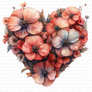 Watercolor Floral Hearts Clipart 10 High Quality Jpgs Digital Download ...