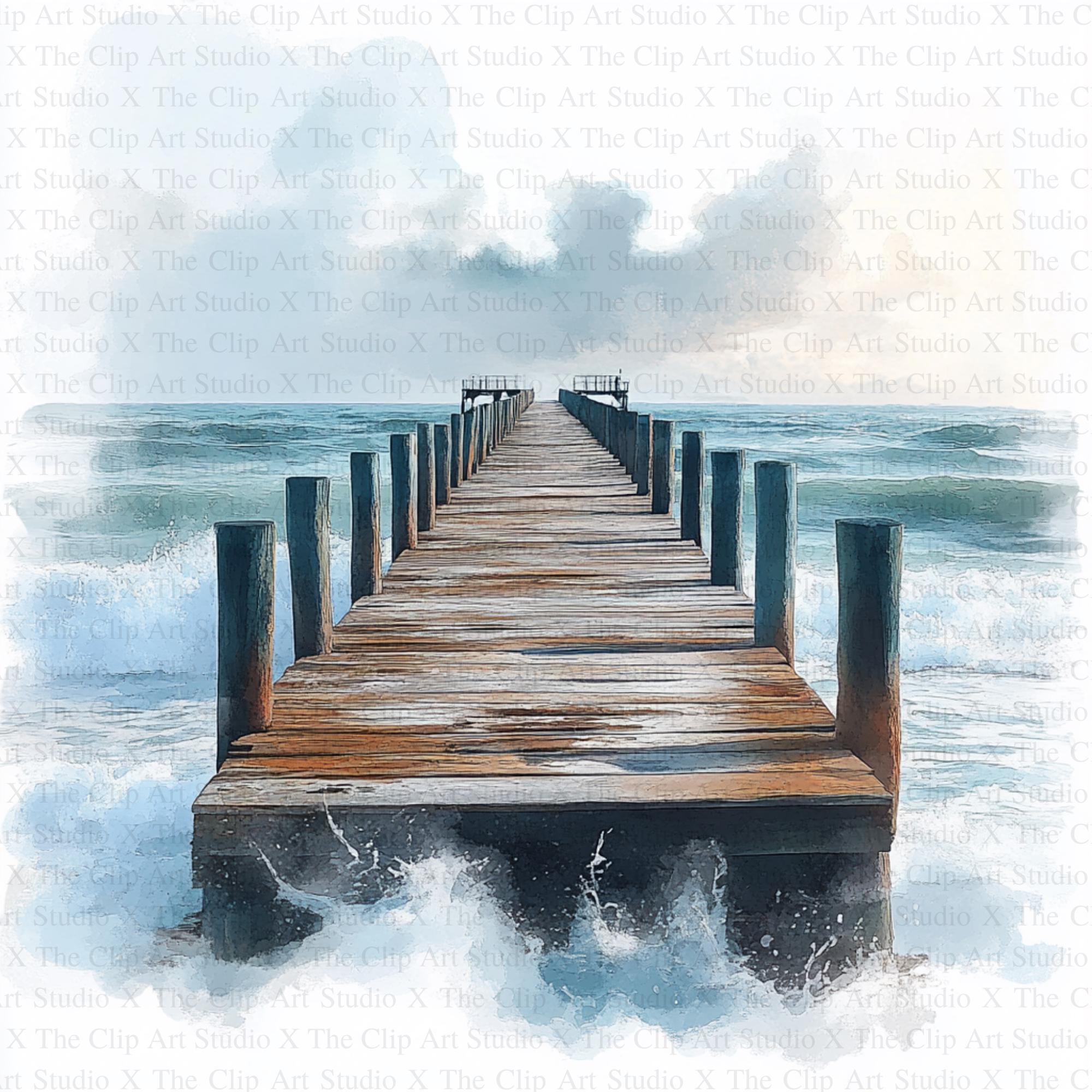 Sea Pier Clipart | 10 High Quality Jpgs | Digital Download | Watercolor ...