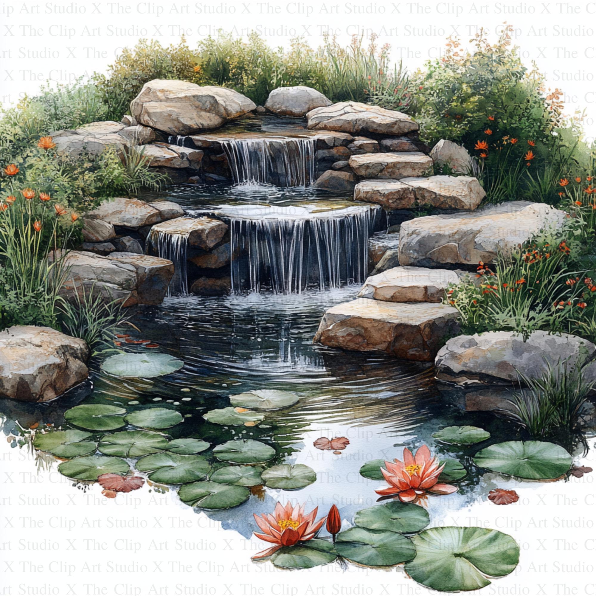 Backyard Pond Clipart Bundle | 10 High Quality Jpgs | Instant Digital ...