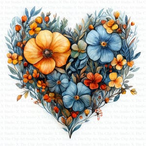 Watercolor Floral Hearts Clipart | 10 High Quality Jpgs | Digital ...