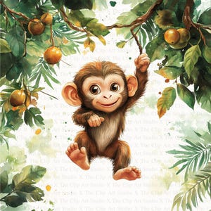 Watercolor Monkey Clipart | 10 High Quality Jpgs | Instant Digital ...