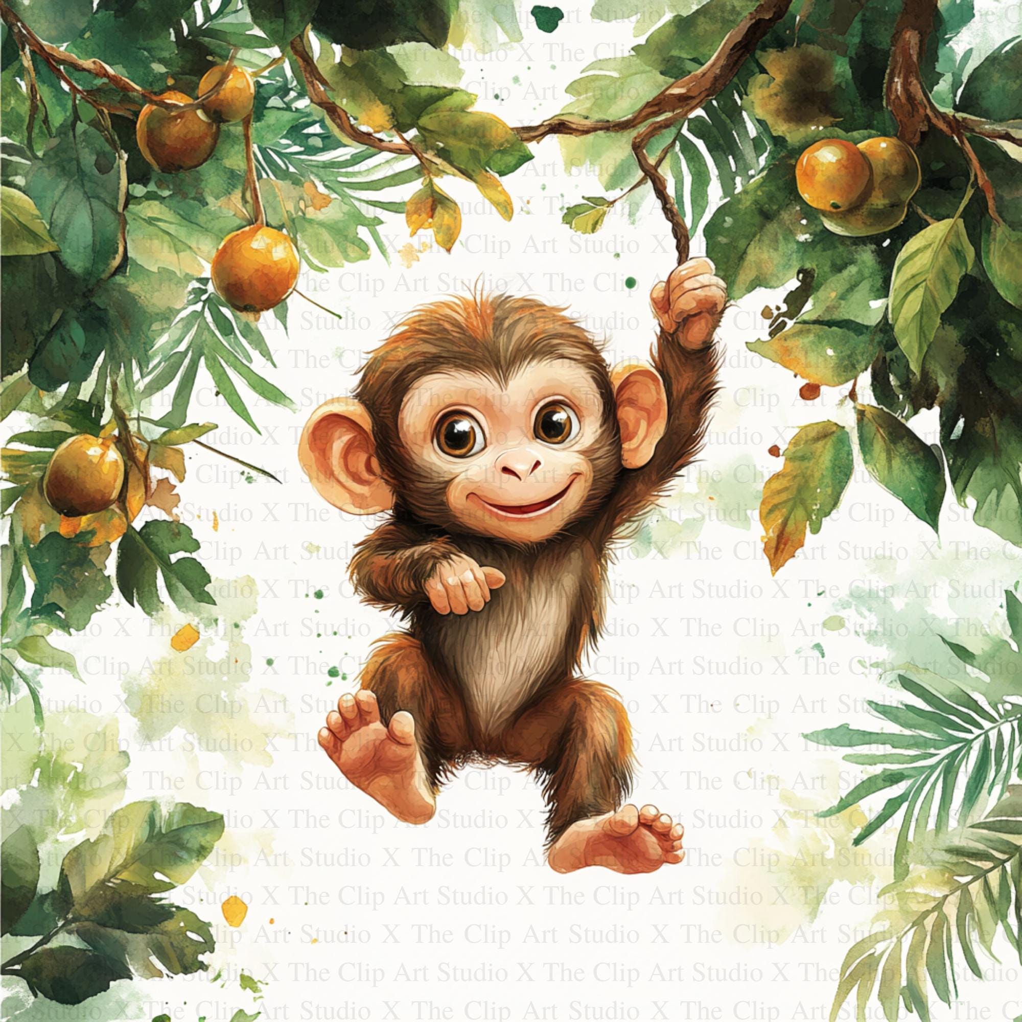 Watercolor Monkey Clipart | 10 High Quality Jpgs | Instant Digital ...